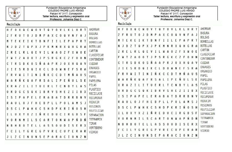 15 Clase 8º Sopa de Letras El Reciclaje | PDF