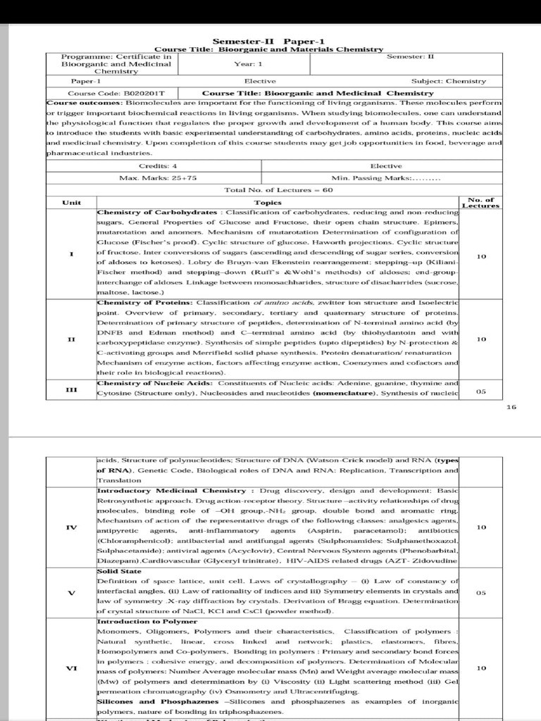 B.SC - II SEMESTER SYLLABUS | PDF | Glucose | Polymers