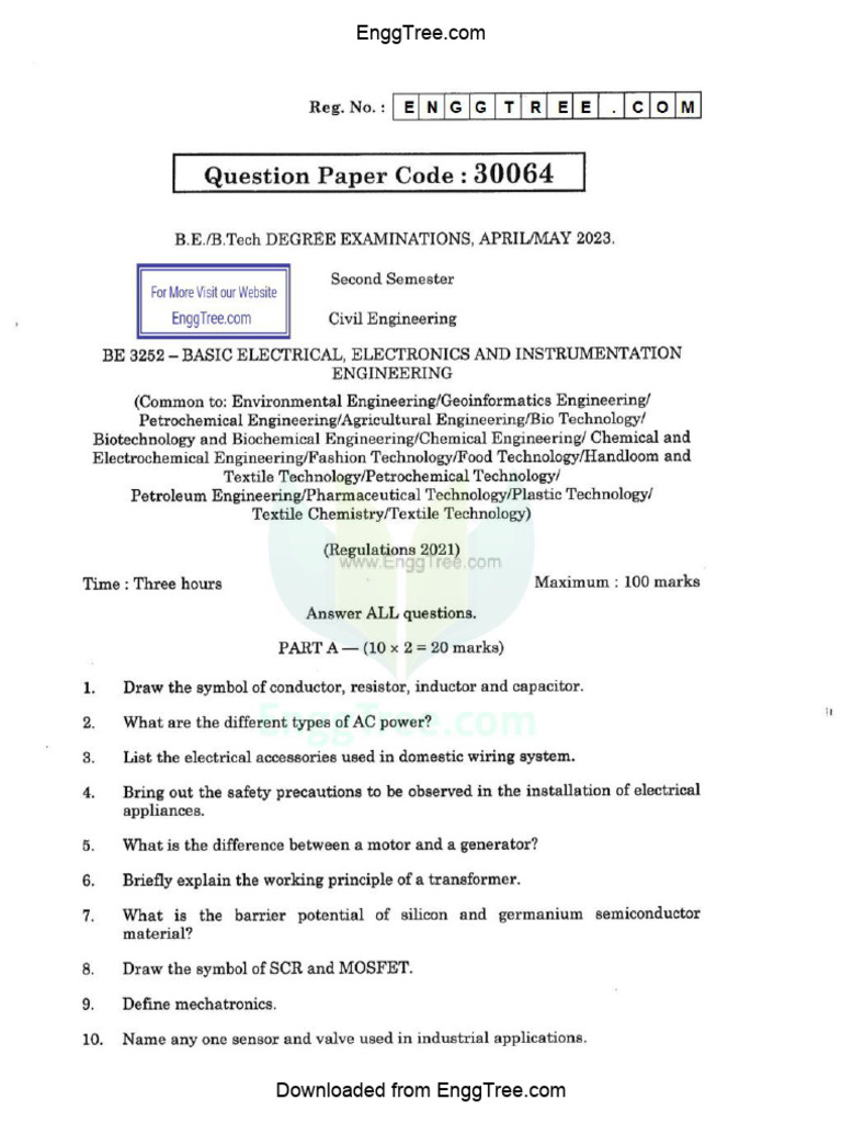 BE3252 Basic Electrical Electronics and Instrumentation Engineering Apr ...