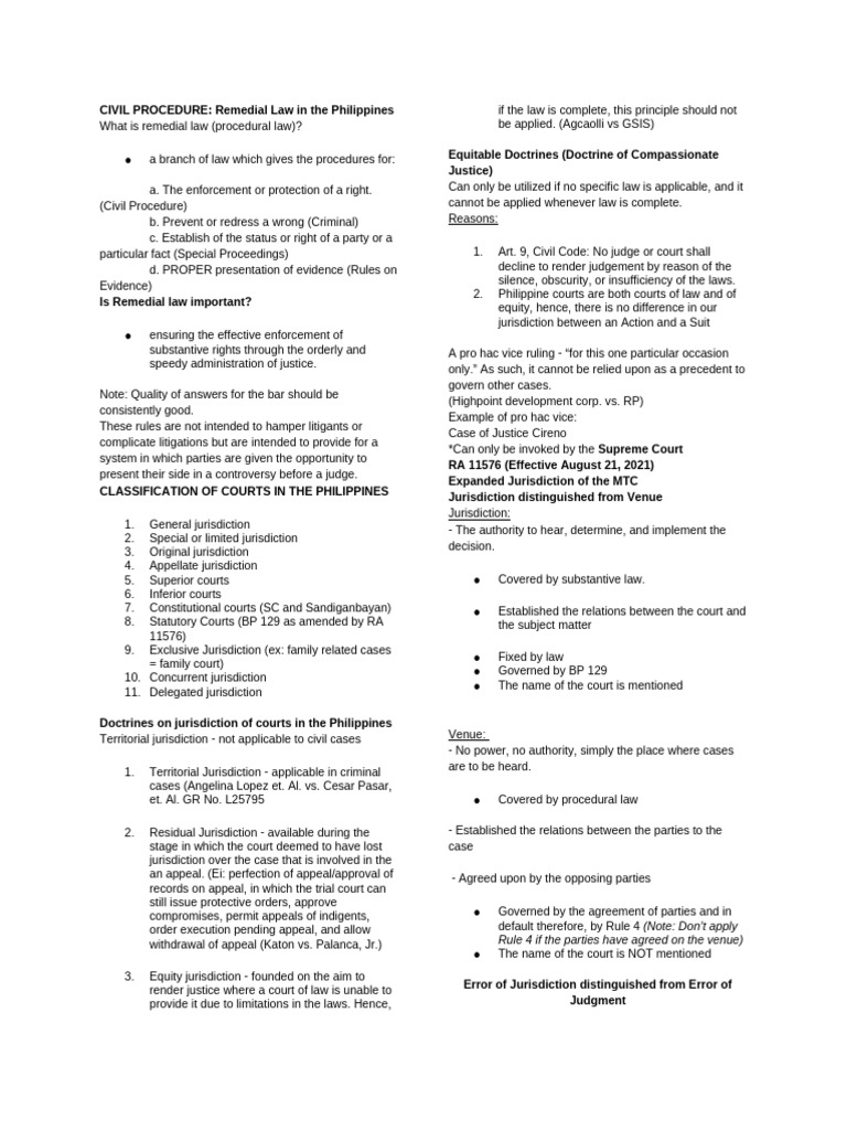 Philippine Civil Procedure Overview | PDF | Pleading | Lawsuit