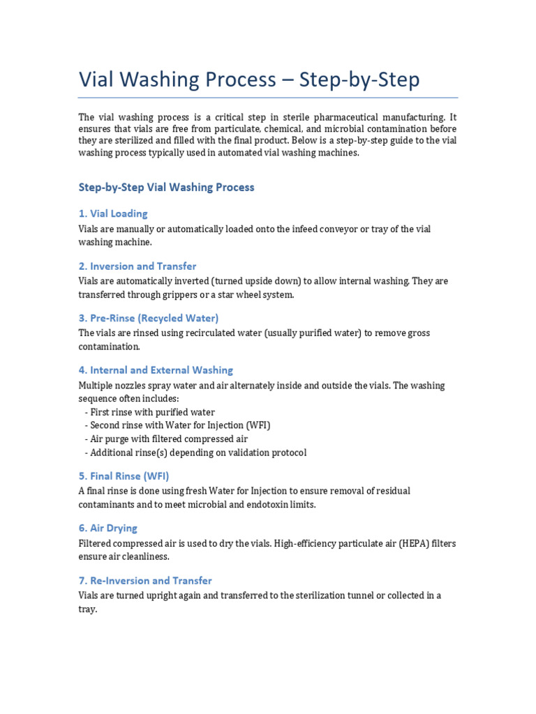 Vial Washing Process Overview | PDF