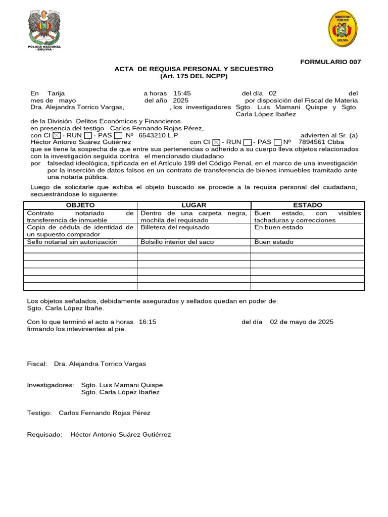 Formulario Requisa Personal | PDF