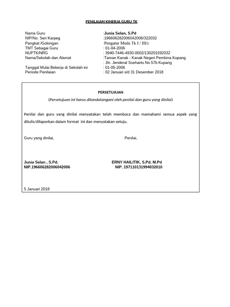 Penilaian Kinerja Ibu Yuni | PDF