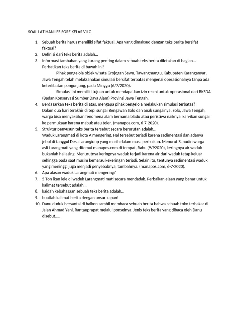 Soal Latihan Les Sore Kelas Vi C | PDF