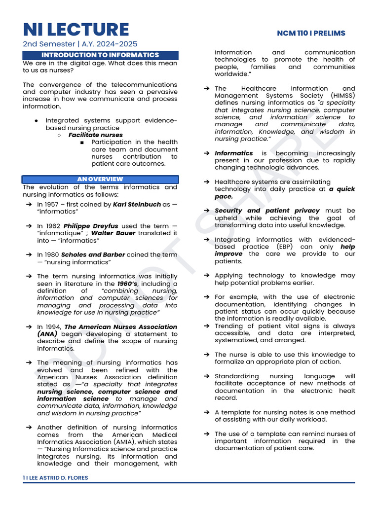 Ni Lec Prelims | PDF | Health Informatics | Electronic Health Record