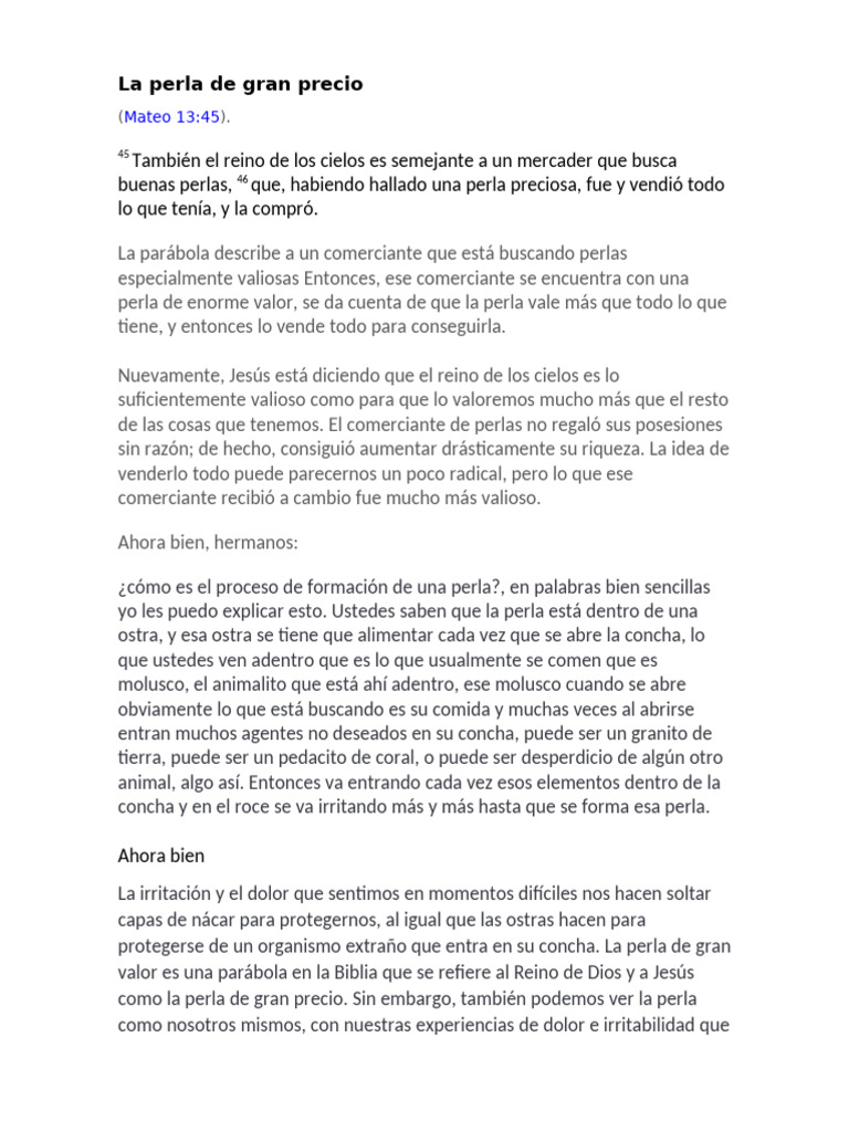 La Parábola de la Perla Preciosa | PDF | Perla | Cristo (título)