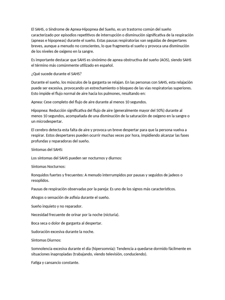 Síndrome de Apnea-Hipopnea del Sueño | PDF | Apnea del sueño ...