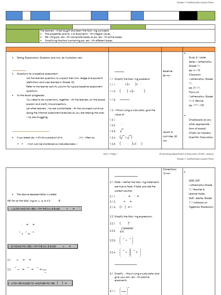 Maths Grade 11 Term 1 | PDF | Multiplication | Teaching Method