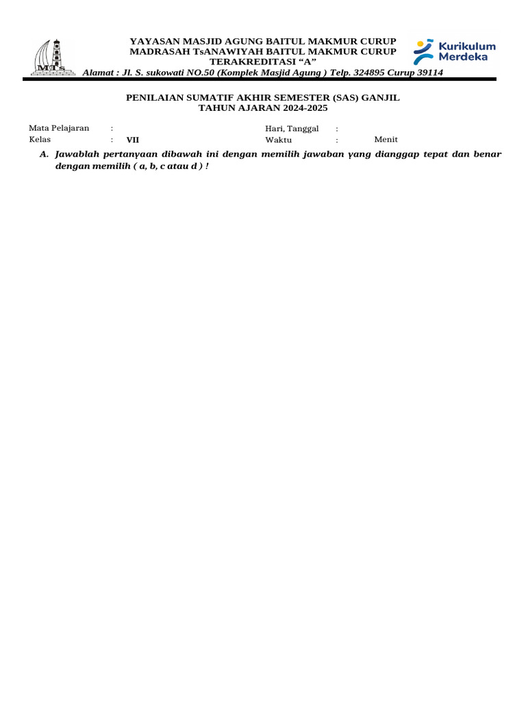 KOP SOAL SAS GANJIL 24-25 | PDF