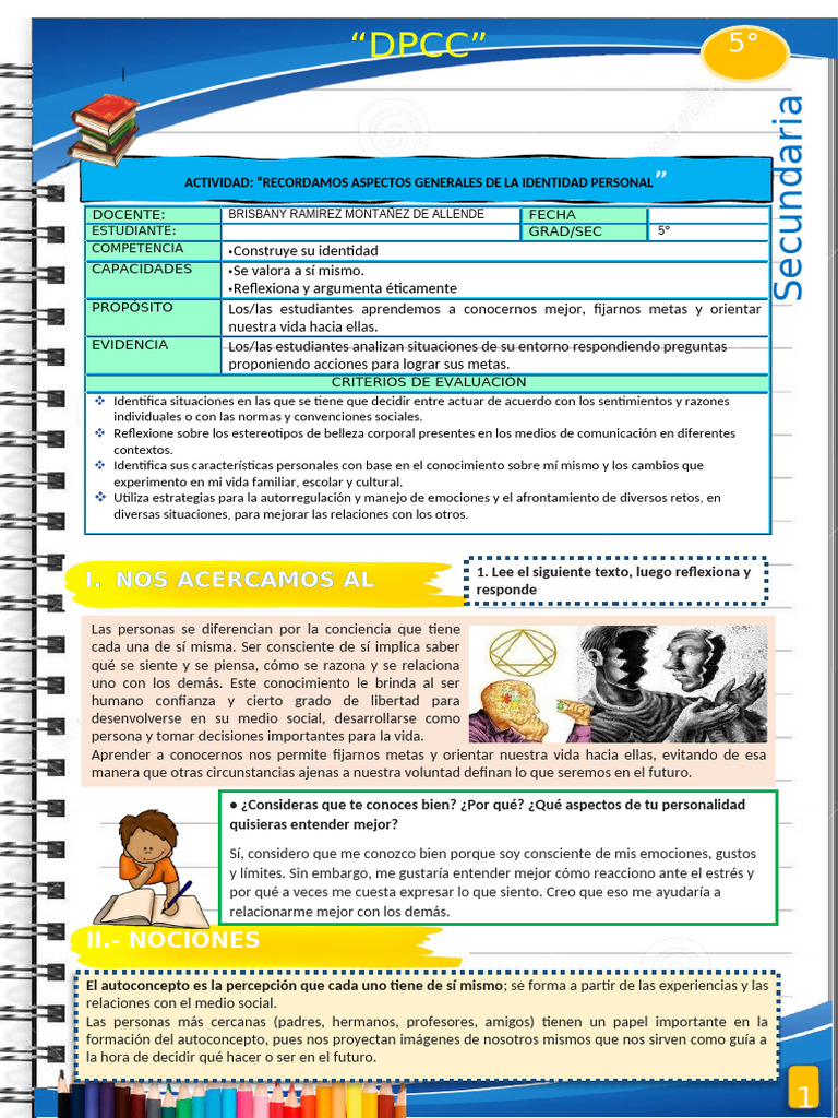 Actividades para Conocer mi Identidad | PDF | Autoestima | Autoconcepto