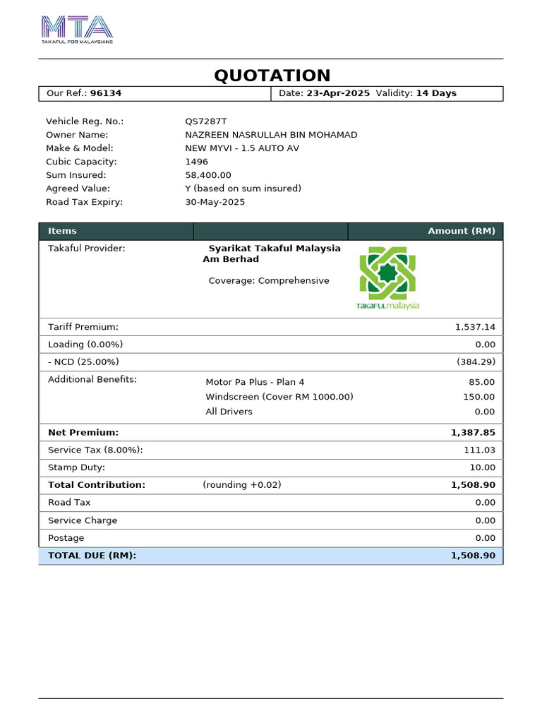 Quotation QS7287T 96134 | PDF | Taxes | Payments