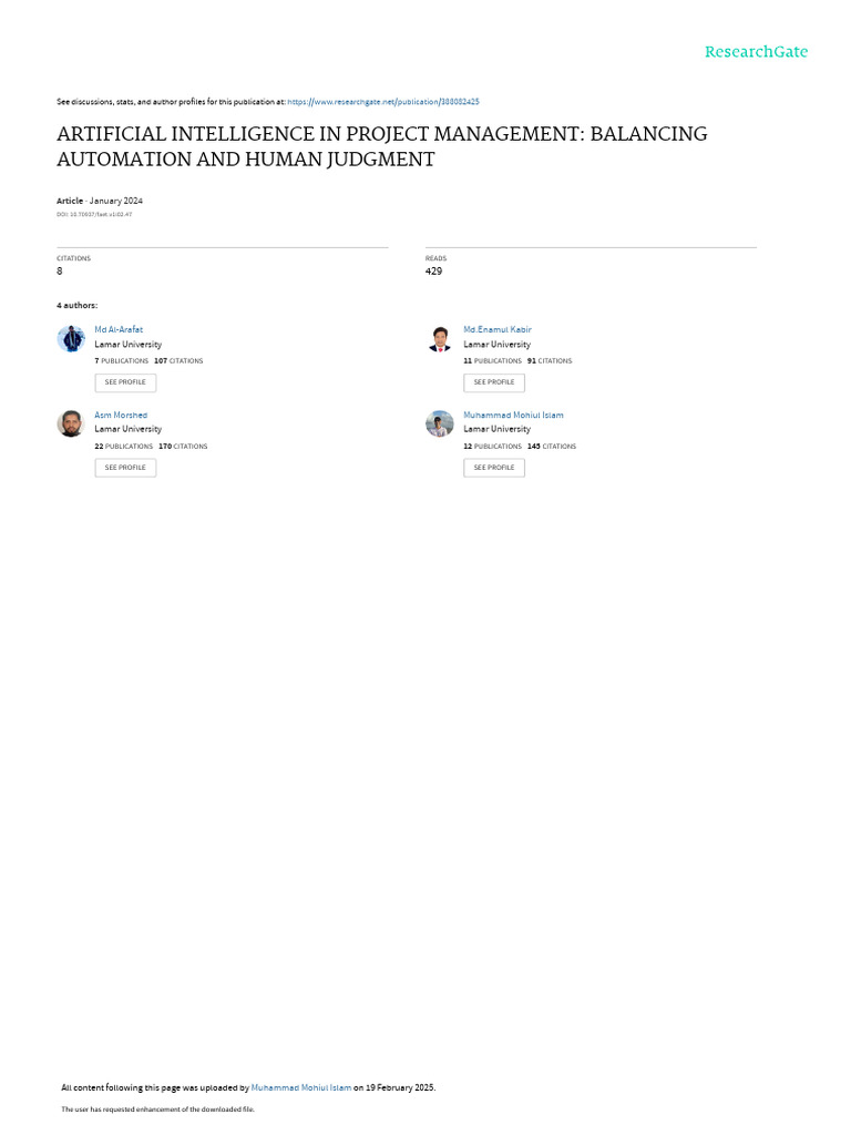 Artificial Intelligence in Project Management Balancing Automation and Human Judgment 2 | PDF ...