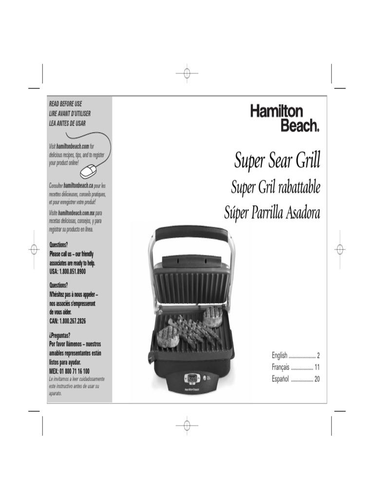 Hamilton Beach Grill User Guide | PDF | Grilling