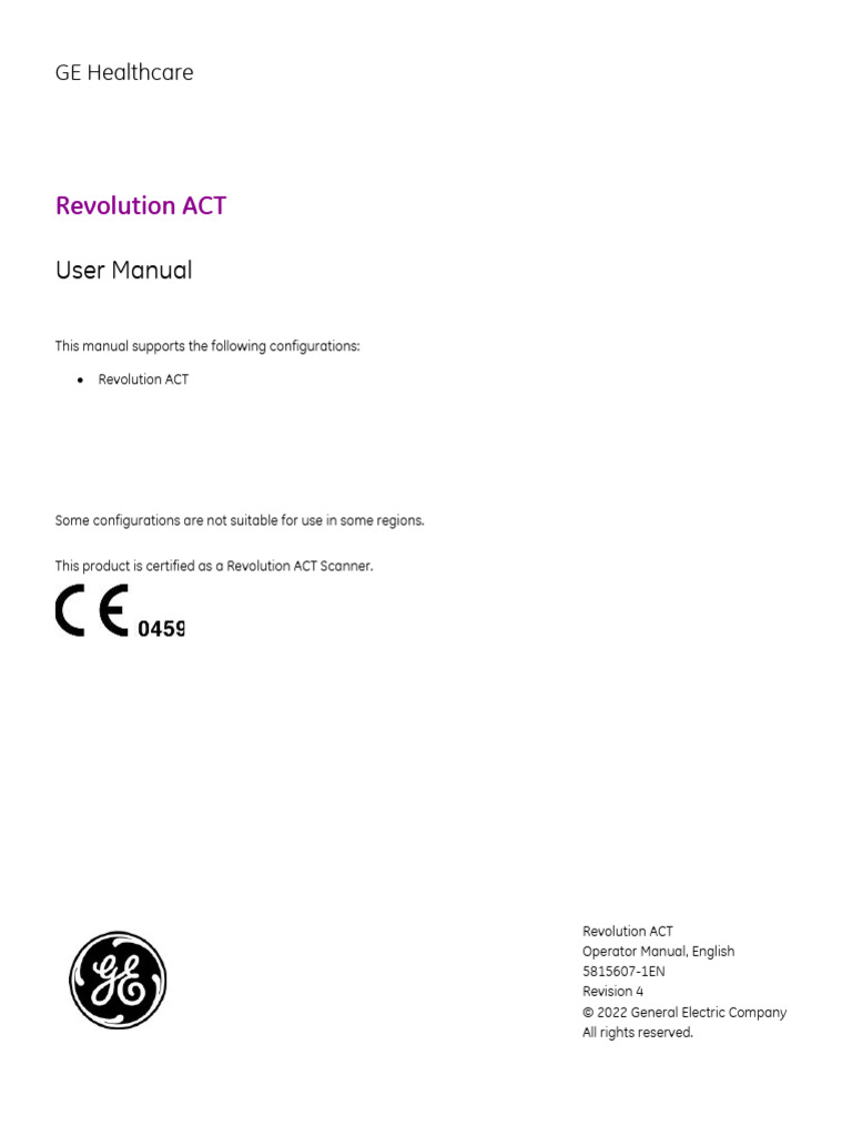 4.1 Revolution ACT User Manual - UM - 5815607-1EN - 4 | PDF | Ct Scan | Vacuum Tube