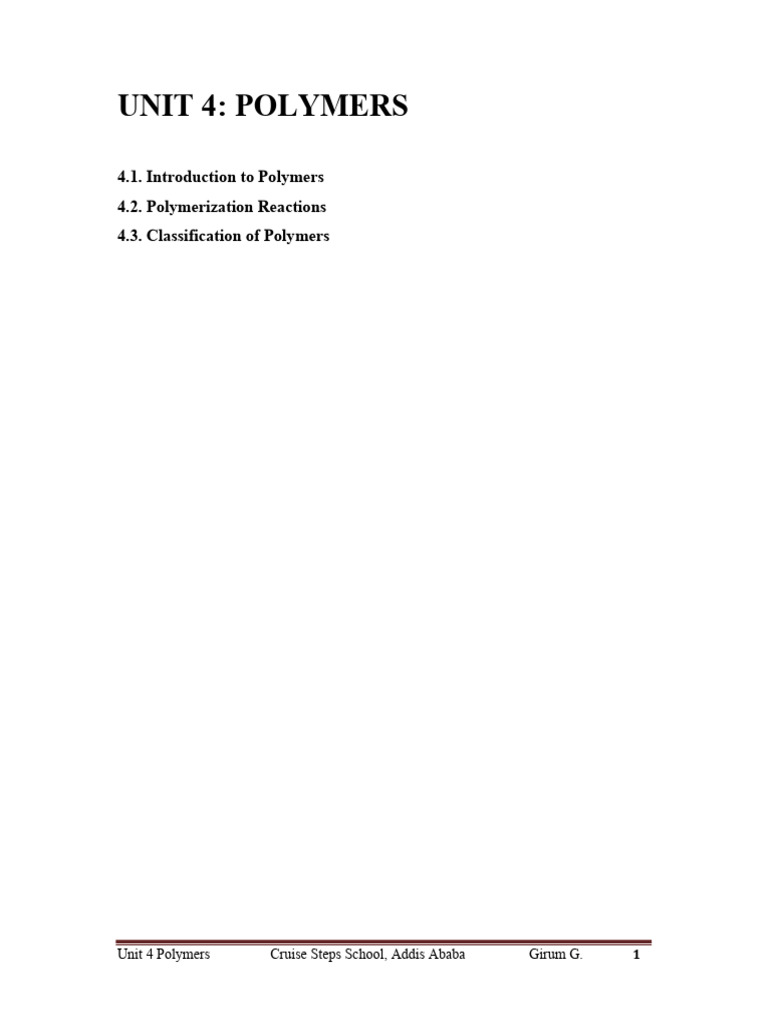 Grade 12 Chemistry Unit 4 Polymers Short Note @entrance Tricks | PDF ...