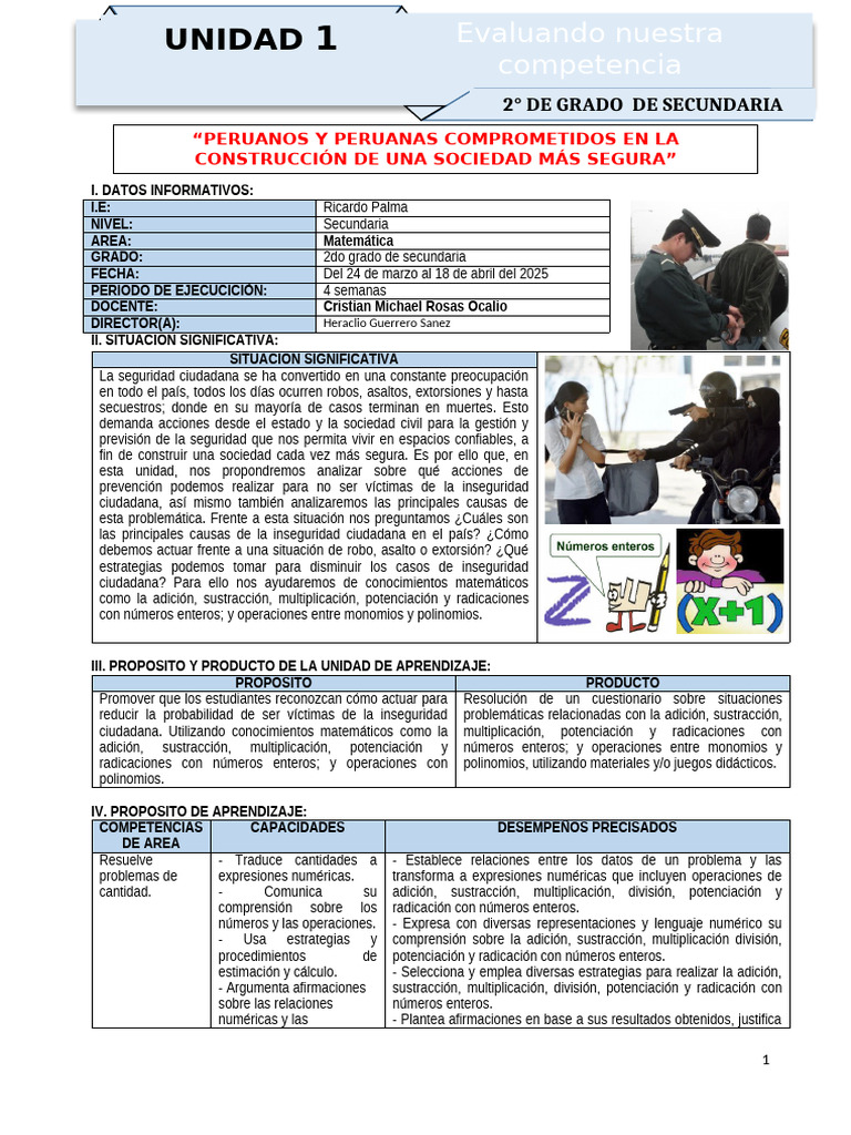 Unidad de Aprendizaje 1-2do-Mate | PDF | División (Matemáticas ...