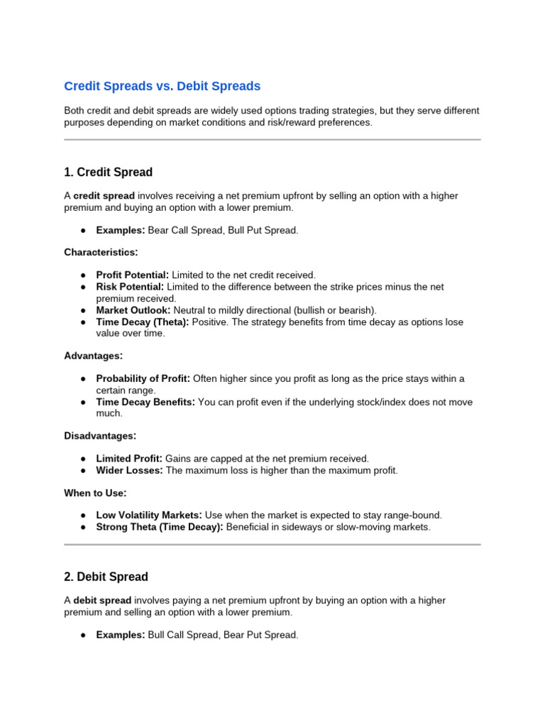 Credit Spread Vs Debit Spread | PDF | Financial Markets | Securities ...