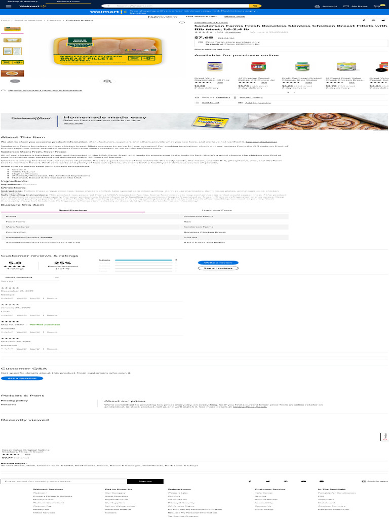 Sanderson Farms Fresh Boneless Skinless Chicken Breast Fillets With Rib ...