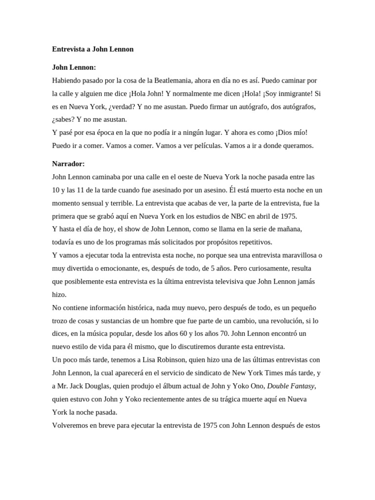 Última entrevista de John Lennon en 1975 | PDF | John Lennon | Los Beatles