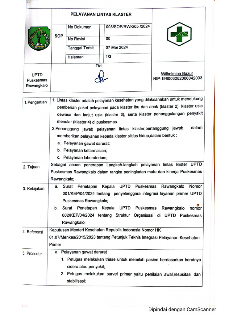 SOP Lintas Klaster | PDF
