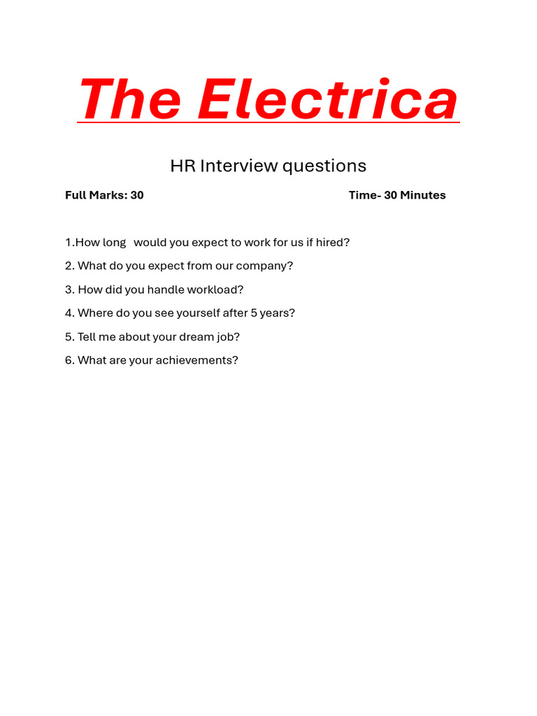HR Interview Model Question | PDF