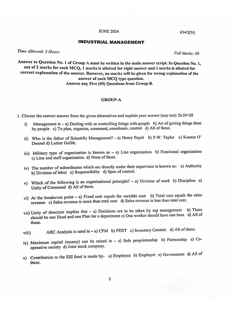 INDUSTRIAL MANAGEMENT_PYQ | PDF