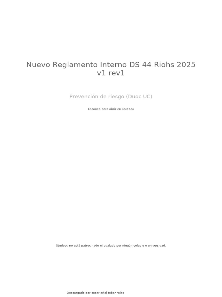 Nuevo Reglamento Interno Ds 44 Riohs 2025 v1 Rev1 (1) | PDF | Riesgo | Derecho laboral