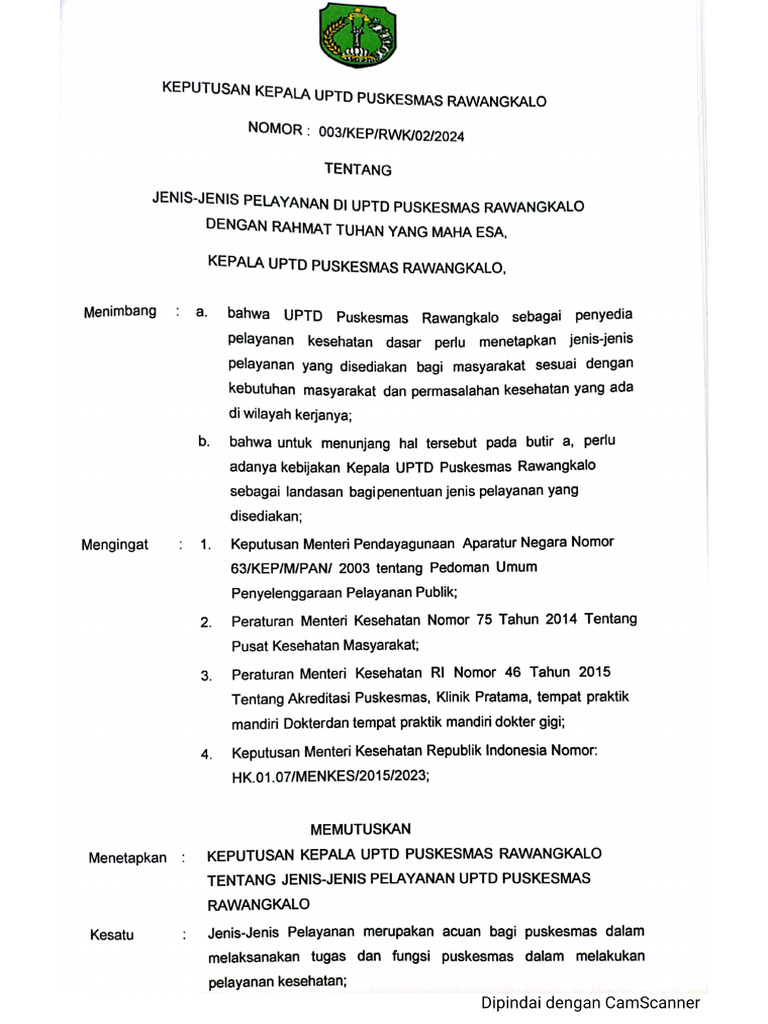 SK jenis-jenis pelayanan | PDF