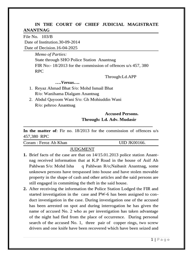 state versus Reyaz Ahmad Bhat acquit CJM | PDF | Prosecutor | Witness