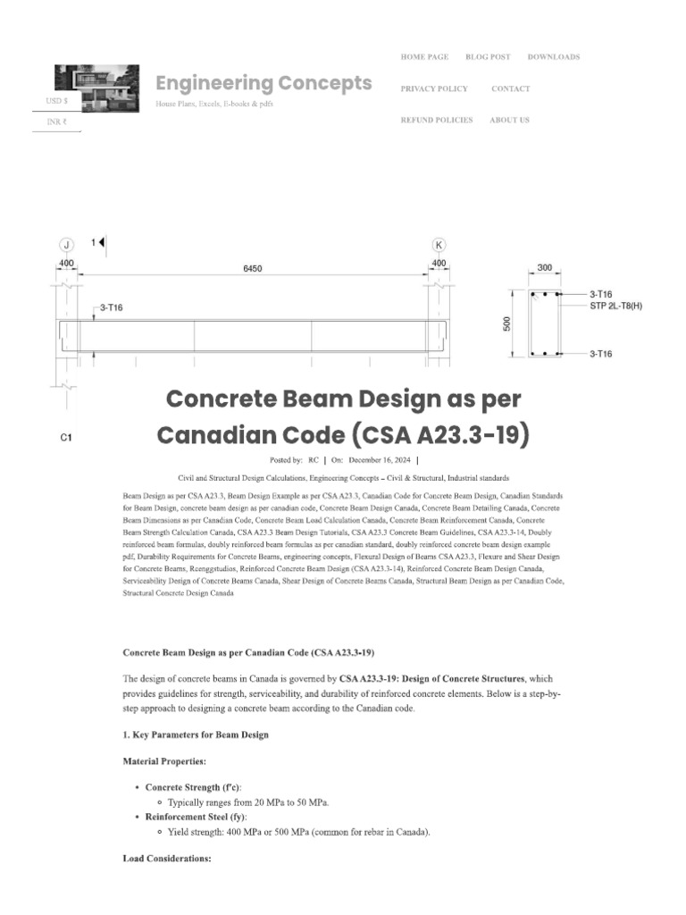 Concrete Beam Design As Per Canadian Code (CSA A23.3-19) | PDF
