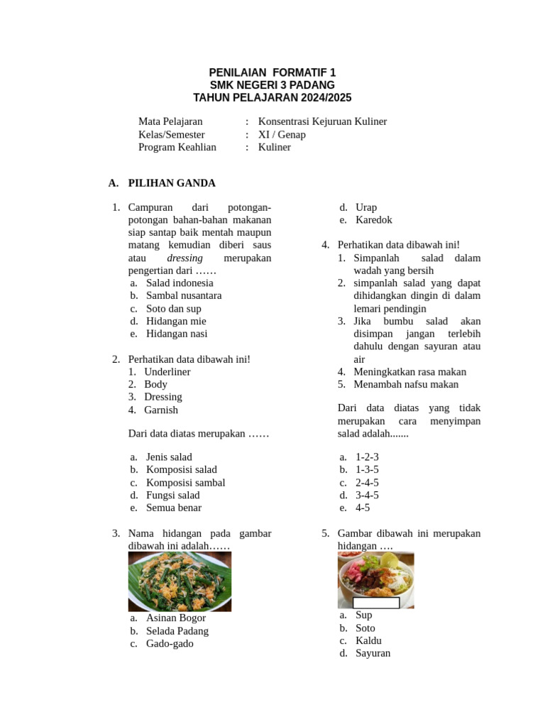 SOAL PTS PPM KK XI KULINER SEMESTER GENAP 24-25 - Salin | PDF