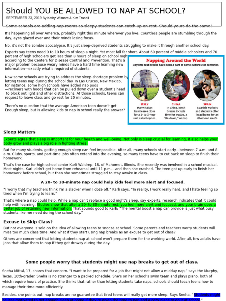 Should Schools Allow Napping? | PDF | Sleep