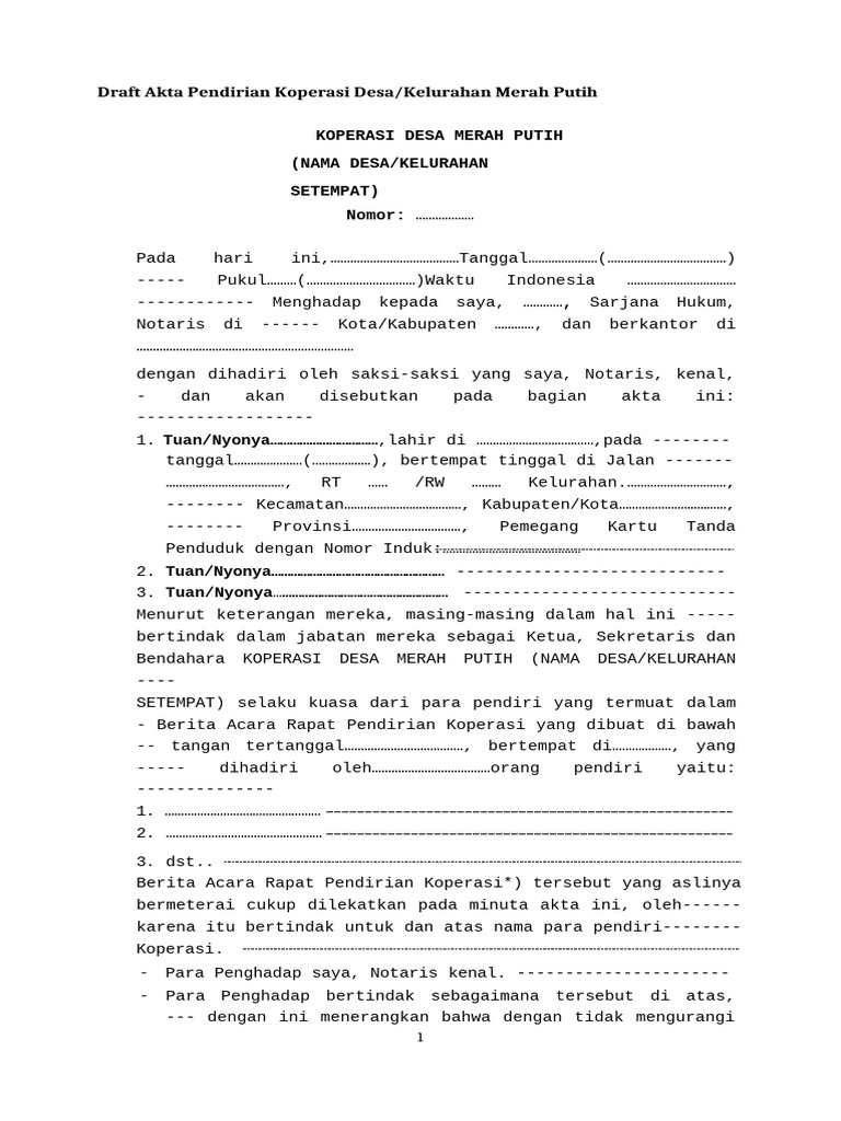 Draft AD/ART Koperasi Merah Putih | PDF