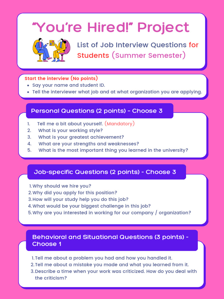 103 SUMMER List of Job Interview Questions For Students | PDF