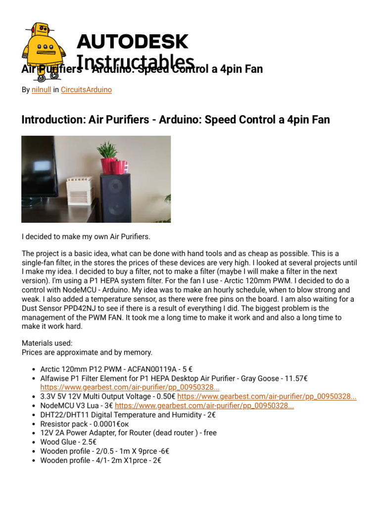 Air Purifiers - Arduino - Speed Control A 4pin Fan - 6 Steps ...