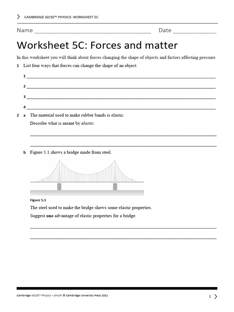 Igcse Physics 3ed TR Ws 5c | PDF | Pressure | Force