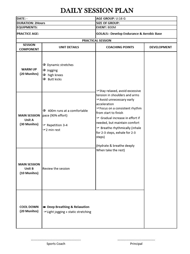 Daily Training Plan for U16 Athletes | PDF | Breathing | Rhythm