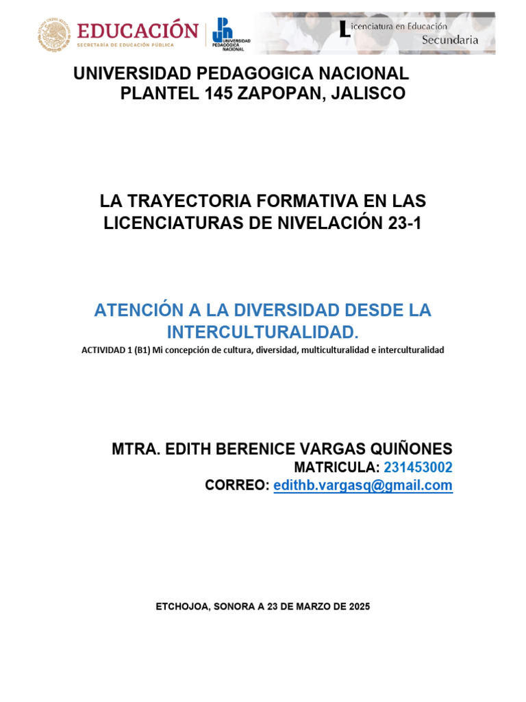 Actividad 1 B1 Mi concepción de cultura. Edith Vargas | PDF | Plan de ...