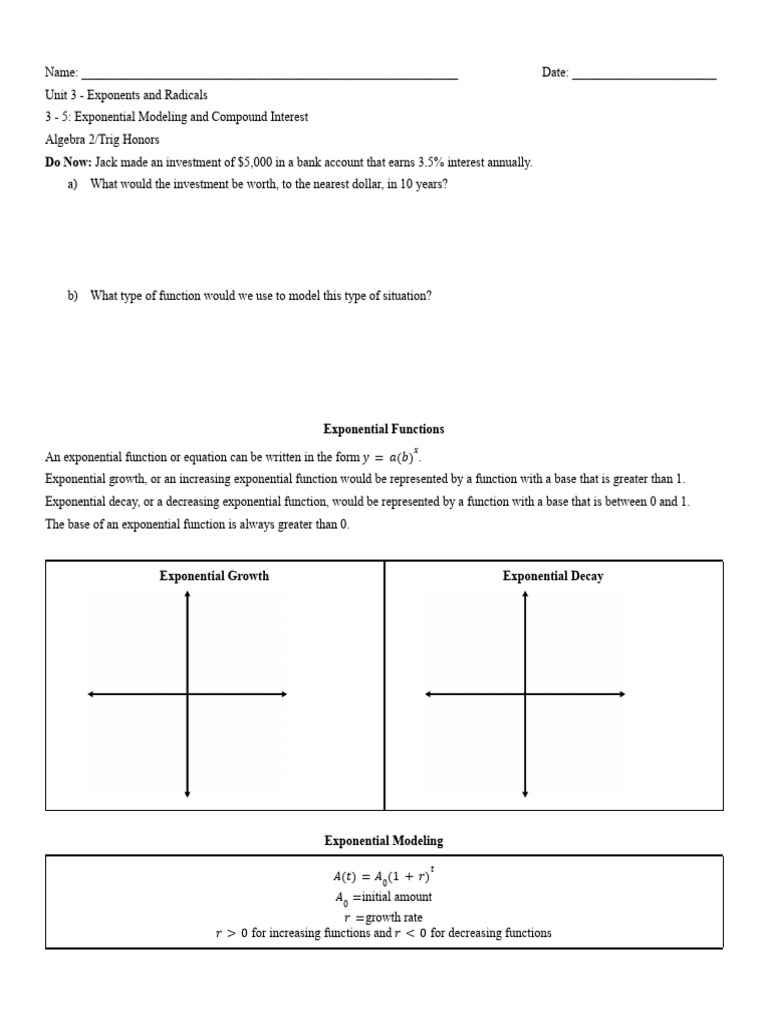 3+ +5+Exponential+Modeling+and+Compound+Interest+(Honors)+(1) | PDF ...
