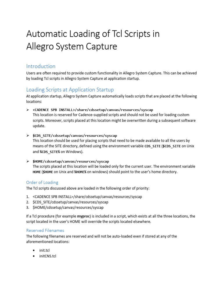 Allegro System Capture AppNote - Autoloading TCL Scripts | PDF