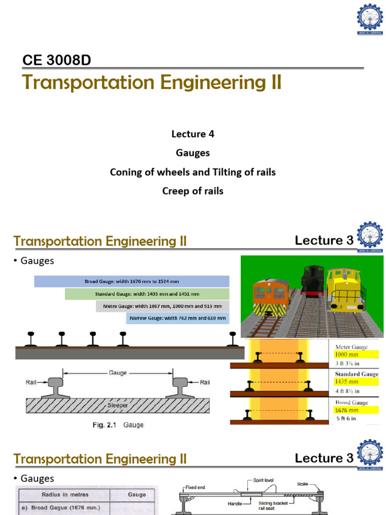 Lecture 4 Gauges Coning of Wheels and Creep of Rails | PDF