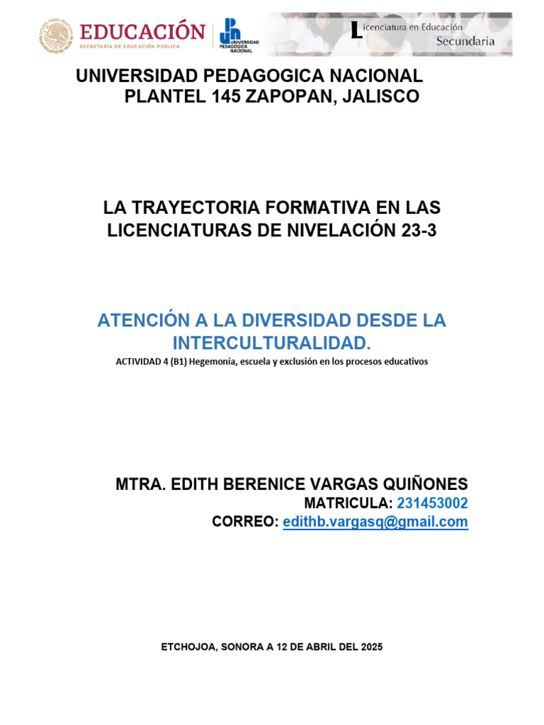 Actividad 4 (B1) Foro | PDF | Maestros | Inclusión (Educación)