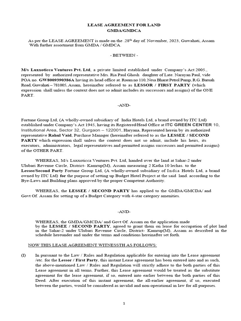 Annexure E - DRAFT LEASE AGREEMENT FOR LAND | PDF | Lease | Loans