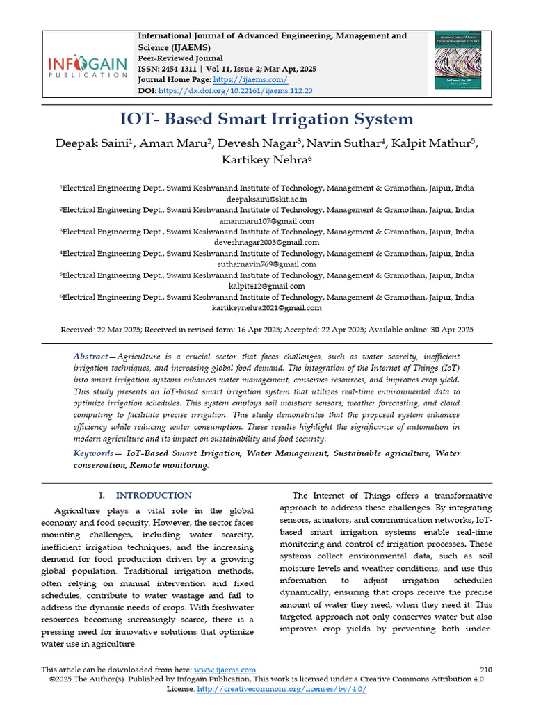 IOT- Based Smart Irrigation System | PDF | Internet Of Things | Microcontroller