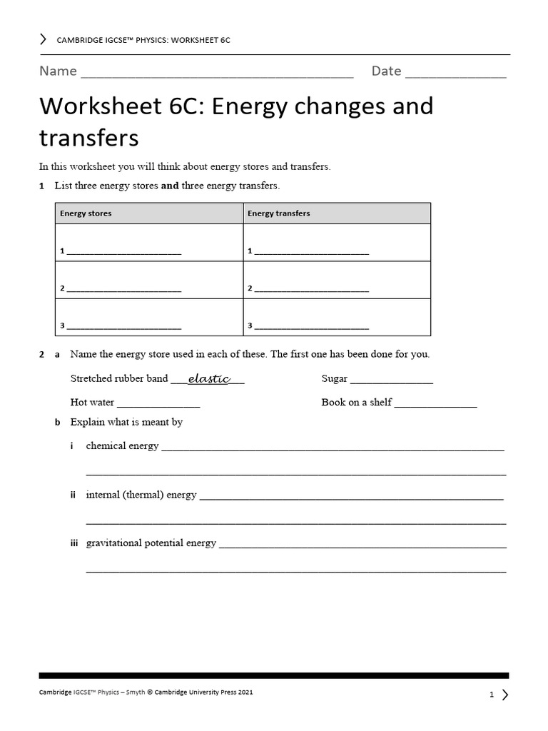 Igcse Physics 3ed TR Ws 6c | PDF | Potential Energy | Kinetic Energy