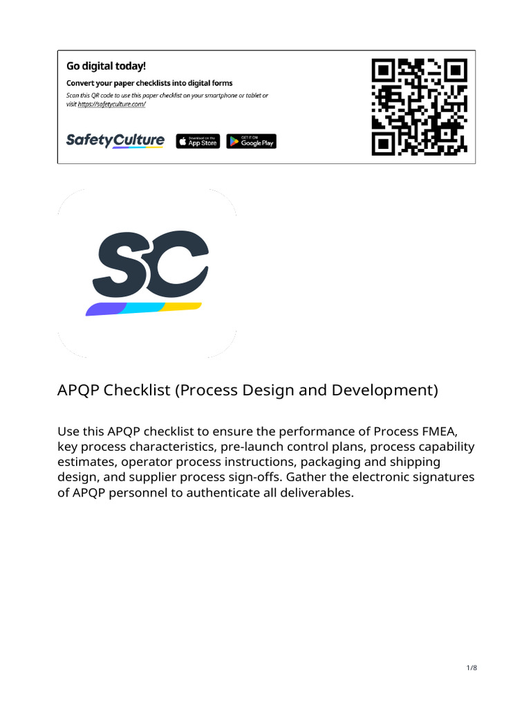 APQP Checklist (Process Design and Development) | PDF