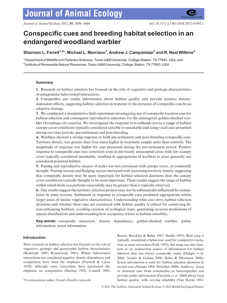 Journal of Animal Ecology - 2012 - Farrell - Conspecific Cues and ...