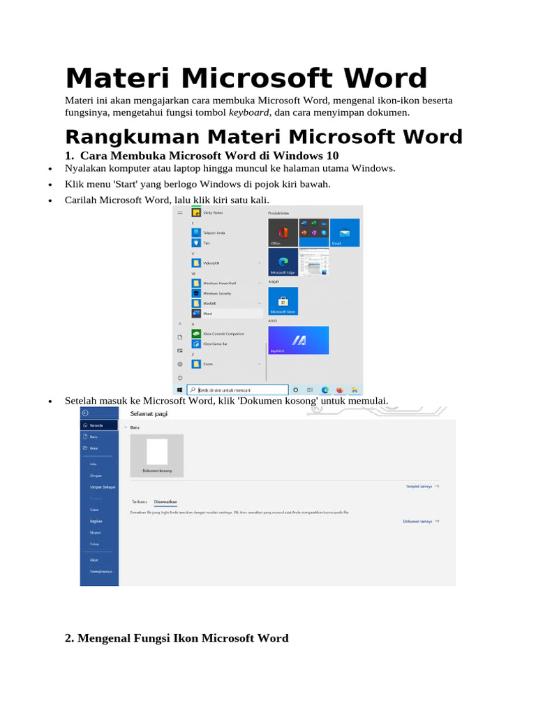 Materi Dasar Microsoft Word Kelas 10 | PDF