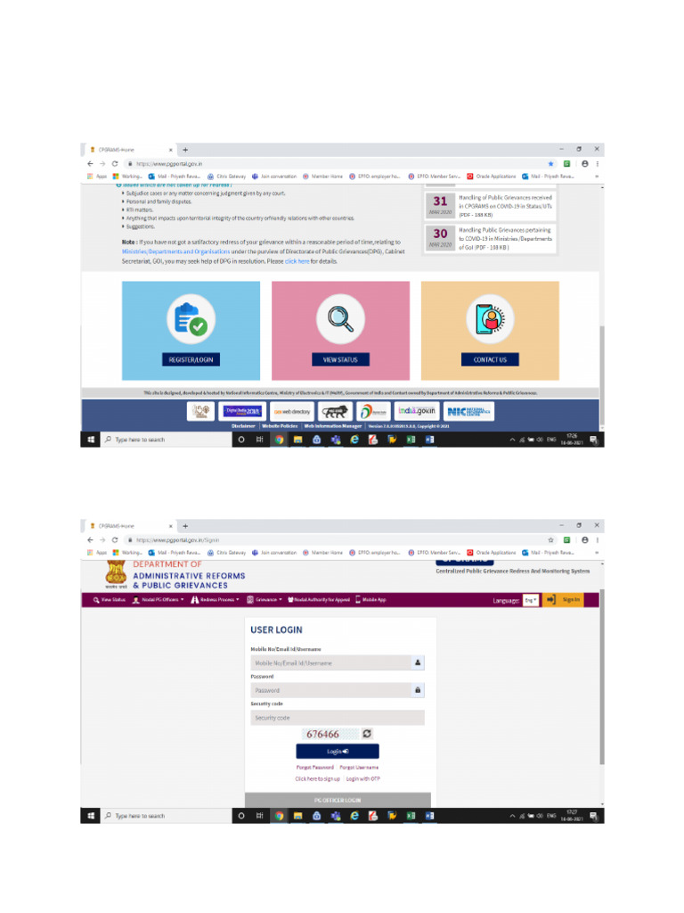 PG Portal Grievance Registration Guide | PDF