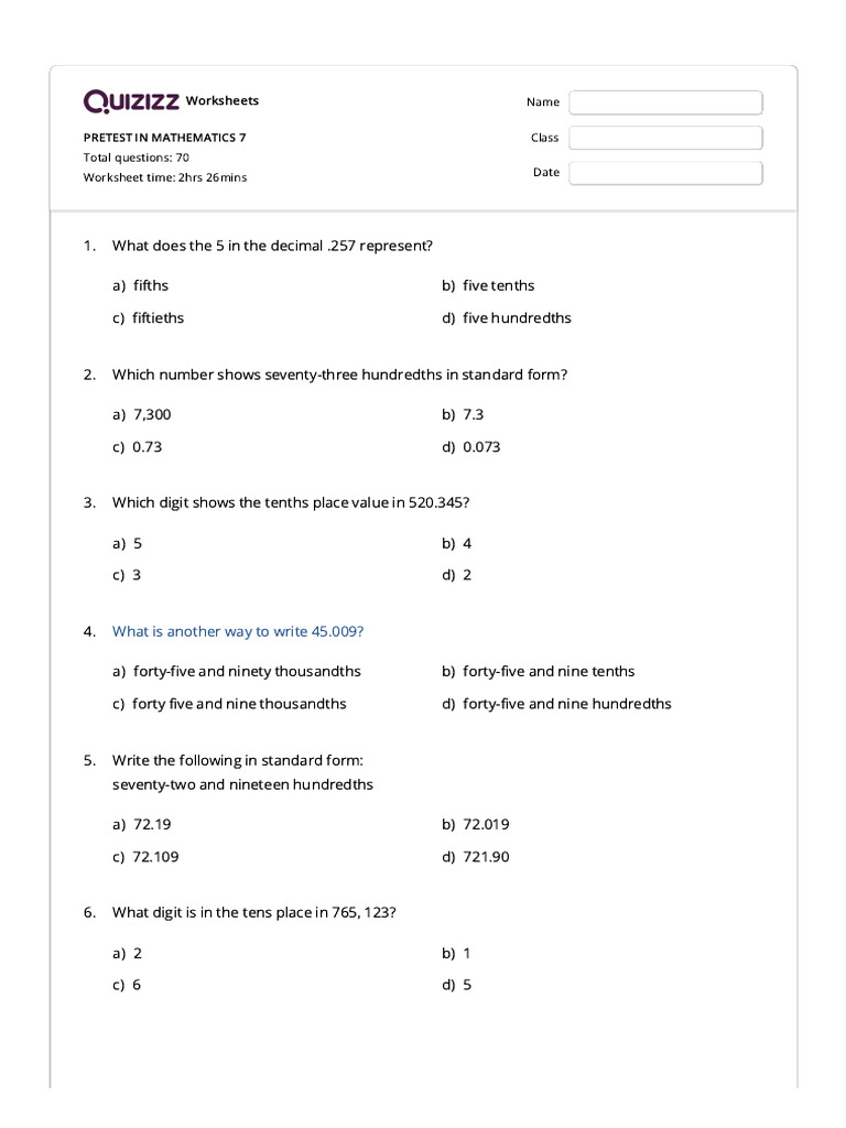 PRETEST IN MATHEMATICS 7 - Quizizz | PDF | Rectangle | Triangle